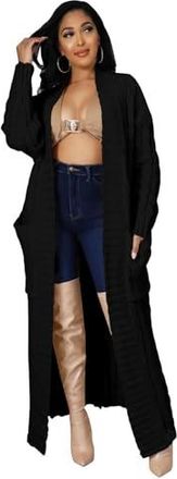 Generic Cardigan en tricot &eacute;pais pour femme, grande taille, pulls longs pour femmes, ouvert sur le devant, manches longues en tricot torsad&eacute;, Noir, XXL