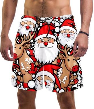 Coosun Short de plage pour homme à séchage rapide Motif renne de Noël Taille S, Père Noël et élan, XL