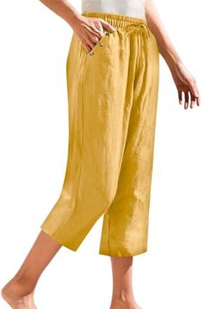 Generic Pantalon Femme Large L&eacute;ger Fluide en Lin pour Pantalon en Lin pour Femme Petit D&Eacute;t&eacute; D&eacute;contract&eacute; Coton Coupe Droite avec Poches Boutonn&eacute;es Yoga L&eacute;ger (