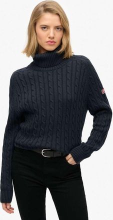 Superdry Pull ample &agrave; col roul&eacute; en maille c&ocirc;tel&eacute;e - Bleu marine fonc&eacute;