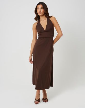 Brave Soul Robe mi-longue en jersey &agrave; dos nu - Chocolat-Marron