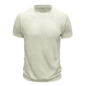 Generico T-shirt de sport fonctionnel &agrave; manches courtes pour homme avec motif gaufr&eacute;, l&eacute;ger et respirant, coupe r&eacute;guli&egrave;re, haut d&eacute;t&eacute; uni avec col rond, blanc, 
