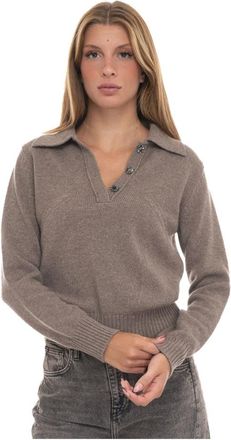 VANISÉ Femme, Pulls, Brun, Taille: 42 FR Pull à col polo en tricot côtelé