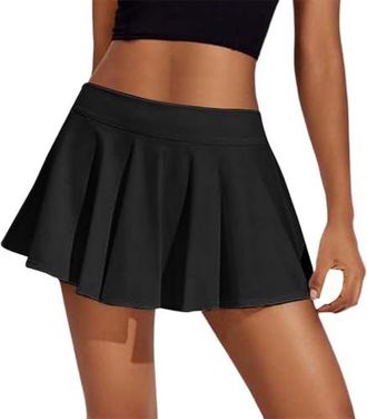 Generic Mini jupes pliss&eacute;es sexy &agrave; volants pour femme Club Y2k Jeu de r&ocirc;le Jupe patineuse Jupe d&eacute;cole, Noir, XL