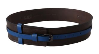 Costume National Womens Brown Thin Blue Line Leather Buckle Belt