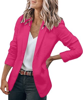 Generic Damen Elegant Kurzarm Blazer Einfarbig Revers Slim Fit Geschäft Büro Jacke Mantel Casual Anzüge Business Sakko