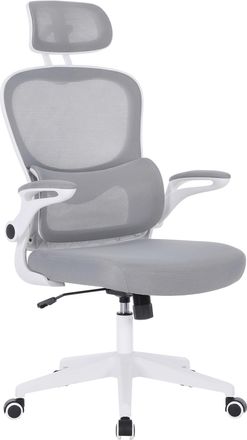 CARRYHOME Drehstuhl, Grau, Wei&szlig;, Metall, Kunststoff, Textil, Drehkreuz, 63.5x122-132x66 cm, Wippfunktion, Sitzfl&auml;che 360&deg; drehbar, inklusive Armlehnen, Arbeitsz