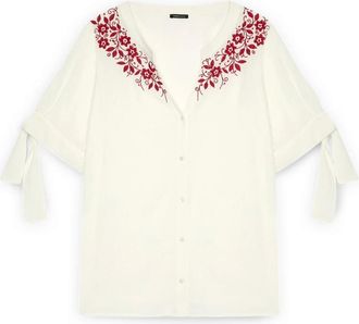 Fiorella Rubino Femme, Blouses et Chemises, Blanc, Taille: 56 FR Blouse avec Broderie Florale