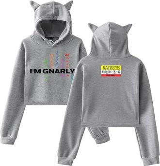 Generic Katseye Gnarly Sweat à capuche avec oreilles de chat Beau chaos pour femme Sweat-shirt à manches longues décontracté Streetwear Crop Tops, gris, S