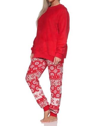 Normann Pyjama long pour femme, aspect norv&eacute;gien, en polaire corail chaude et douillette, rouge, 38-40