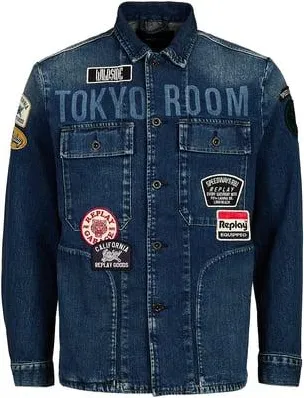 Replay Veste jean &agrave; empi&egrave;cements en coton m&eacute;lang&eacute;