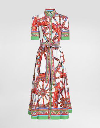 Dolce & Gabbana Hemdblusenkleid Aus Popeline Mit Carretto-print - Frau Kleider Mehrfarbig 36