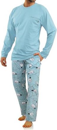 Sesto Senso Pyjama Homme Long Coton 100% Vetements De Nuit Ensembles Pantalon et Manche Longue XXL Ampoule 2527-04 Bleu
