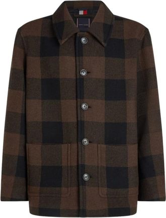 Tommy Hilfiger Homme, Vestes, Brun, Taille: L Veste en laine à carreaux double face