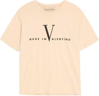 Valentino Garavani Homme, Tops, Blanc, Taille: S T-shirt en coton avec imprim&eacute; Made In