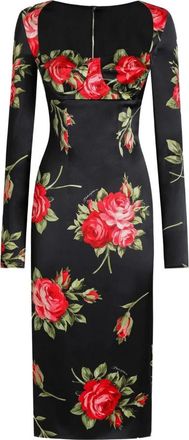 Dolce & Gabbana Femme, Robes, Noir, Taille: 36 FR Robe fourreau &agrave; imprim&eacute; bouquet de roses
