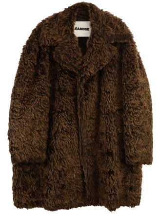 Jil Sander manteau en fourrure artificielle &agrave; simple boutonnage - Marron