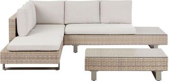 Beliani Gartenm&ouml;bel Set Cremewei&szlig; und Beige Rattan Aluminium Textil inkl. Kissen 5-Sitzer mit verstellbarer R&uuml;ckenlehne Terrasse Outdoor Modern