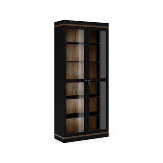 Tvilum Dmora - Vitrine Laure, Glas-Sideboard, Mehrzweckvitrine, H&auml;ngendes B&uuml;cherregal mit Glast&uuml;ren, 89x36 h200 cm, Schwarz und Walnuss