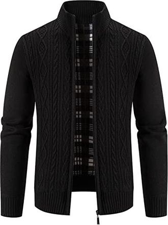 Generic Cardigan en tricot doubl&eacute; en polaire pour homme avec fermeture &eacute;clair int&eacute;grale - Pull en laine torsad&eacute;e - Manteau d&eacute;contract&eacute; de couleur unie - V&ecirc;tem