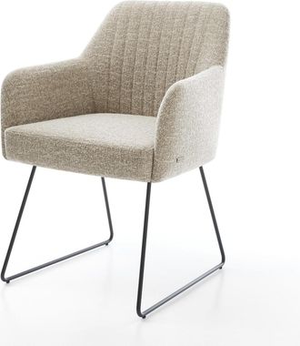 DELIFE Esszimmerstuhl Greg-Flex Webstoff Soft Beige Kufengestell Schwarz Taschenfederkern, Esszimmerstühle