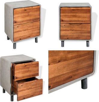 vidaXL Nachttisch Beton Akazienholz Massiv 40 x 30 x 50 cm - Industrieller Nachttisch - Beton Tisch - Holzschubladen - Nachtisch - Wohnzimmer Deko - Home &