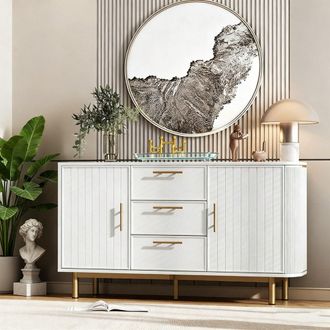 Generic 75x120x40 cm (HxBxT) Kommode in Weiß, mit 2 Türen und 3 Schubladen, verstellbare Ablage für Wohnzimmer und Schlafzimmer