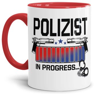 Tassendruck Berufe Tasse - Polizist in Progress - Polizei Tasse, Geschenk f&uuml;r Polizisten, Anw&auml;rter, Ausbildung, Keramik Innen & Henkel Rot, 300 ml
