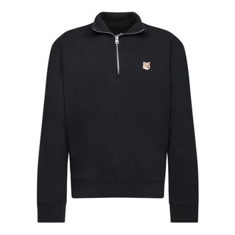 Maison Kitsun&eacute; Fox Head Patch Comfort Half Zip Sweatshirt - - Sweatshirts & Hoodies - Herren - Schwarzk - M