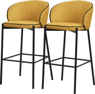 ML Design ML-Design Barhocker 2er Set Senf mit Stoffbezug, 76 cm hoch, Gepolsterte Barst&uuml;hle mit Metallgestell, K&uuml;chenst&uuml;hle mit R&uuml;ckenlehne und Fu&szlig;st&uuml;tze, Tres
