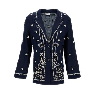 P.A.R.O.S.H. P.a.r.o.s.h., Femme, Vestes, Bleu, Taille: 40 FR Veste en lin brod&eacute;e