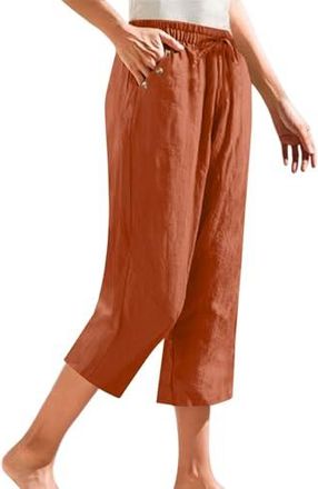 Generic Pantalon Femme Large L&eacute;ger Fluide en Lin pour Pantalon en Lin pour Femme Petit D&Eacute;t&eacute; D&eacute;contract&eacute; Coton Coupe Droite avec Poches Boutonn&eacute;es Yoga L&eacute;ger (