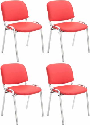 Clp 4er Set St&uuml;hle Ken Chrom Kunstleder I Gepolsterte Sitze I Stapelbar, Farbe:rot