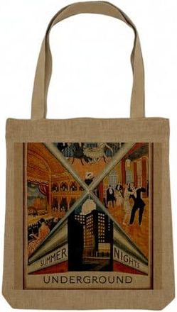 Fabulous Sac Shopping Tote Bag Aspect Lin - Summer Nights London Affiche Poster Vintage Voyage Art Deco 30s - Sac de Courses Toile Epaisse 360g Beige Naturel C