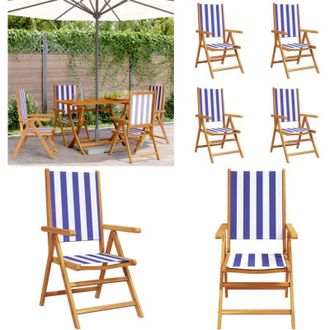 vidaXL Gartenst&uuml;hle Verstellbar 4 Stk. Blau Wei&szlig; Stoff und Massivholz - Gartensessel - Gartenm&ouml;bel - Holzsessel - Esszimmerst&uuml;hle - Lounge Sessel - Home &
