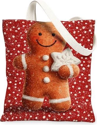 Generic Sacs fourre-tout en toile de pain d&eacute;pices, joli motif biscuits de vacances, sacs de courses r&eacute;utilisables, l&eacute;gers et lavables en toile pour salle de s