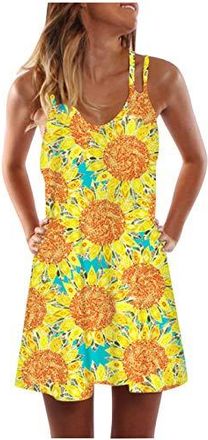 Generic Robes boh&egrave;me 2026 pour femmes, robe de plage, maxi imprim&eacute;e, f&ecirc;te d&eacute;t&eacute;, d&eacute;contract&eacute;e, cocktail, boh&egrave;me, jaune, XXL