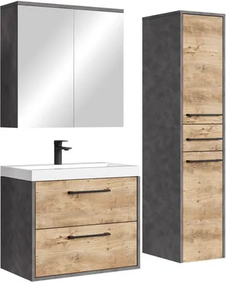 Badplaats Badm&ouml;bel Komplettset Florence 60 x 35 cm Grau mit Kastanie Eiche