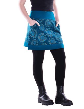 vishes Alternative Bekleidung - Damen Mini-Rock Baumwolle Mandala-Muster elastischer Bund mit Taschen t&uuml;rkis 42