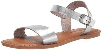 Amazon Essentials Sandales à Double Bride avec Boucles Femme, Argent, 41.5 EU Large