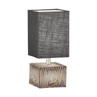 Fischer & Honsel |Tischleuchte, Hauke|holzfarben|Schirm 13x13x18cm, Anschlußkabel schwarz|Stoffschirm-leinen grau|L: 13,00 cm, B: 13,00 cm, H: 30,00 cm|mit Schnurschal