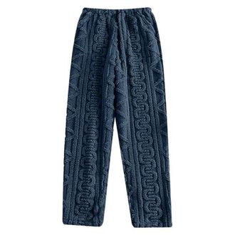 Generic Pantalon de pyjama en coton pour femme - Pantalon de pyjama pour femme - Pantalon de détente en flanelle - Pantalon épais thermique à revers - Taille 