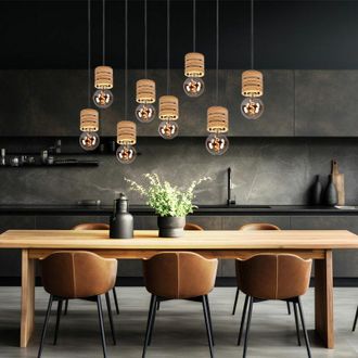Globo Lighting Lampe de table &agrave; manger suspension en bois suspension table &agrave; manger bois lampes en bois plafond suspendu, m&eacute;tal mdf noir, 8x douille E27, Lxlxh 98 x