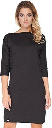 FUTURO FASHION Robe Courte pour Femme - Coupe Droite Classique - col Bateau/Manches 3/4 - Viscose - Tailles 36 &agrave; 46 - FA436 - Noir - 36 (S)