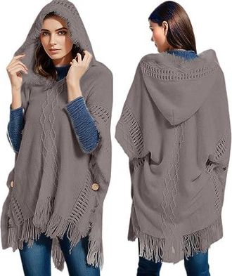 Generic Poncho Femme Hiver Chaud Chale Femme Hiver Chaud Cape Femme Effet enveloppant Ch&acirc;le Avec Manches Et Capuche Long Ample Style Ethnique Tr&egrave;s