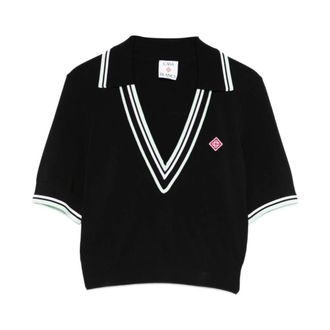 Casablanca Femme, Tops, Noir, Taille: 38 FR Manches Courtes Col V Bords C&ocirc;tes