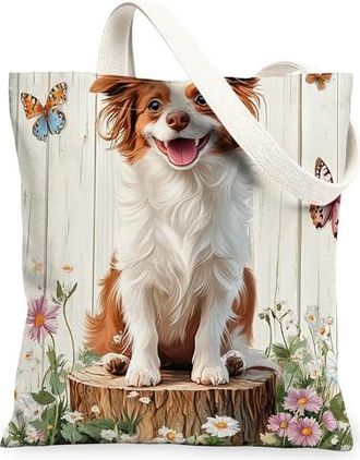 Generic Spring Brittany Sac fourre-tout en toile pour faire du shopping 33 x 38,1 cm, motif souche de bois floral, sac d&eacute;picerie r&eacute;utilisable pour femme, pein