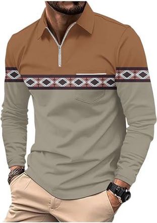 Generic Polo &agrave; manches longues pour homme Patchwork Revers T-shirt d&eacute;contract&eacute; Chemises de vacances Tops, kaki, XXL