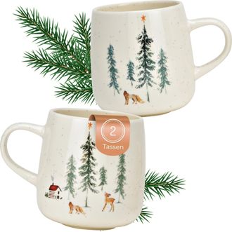 Matches 21 Weihnachtstassen Set Waldlandschaft, Kaffeetassen 500 ml - Tassen f&uuml;r Kaffee & Tee f&uuml;r Weihnachten