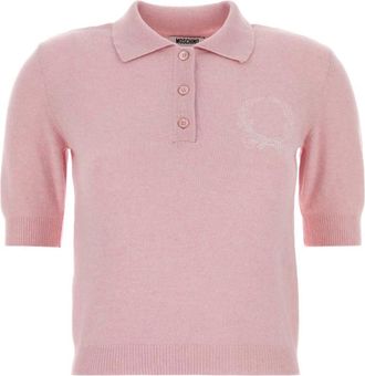 Moschino Femme, Tops, Rose, Taille: 38 FR Polo Tricot Logo Couronne de Laurier